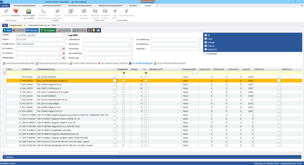 Material disposition – Software for operation and production control
